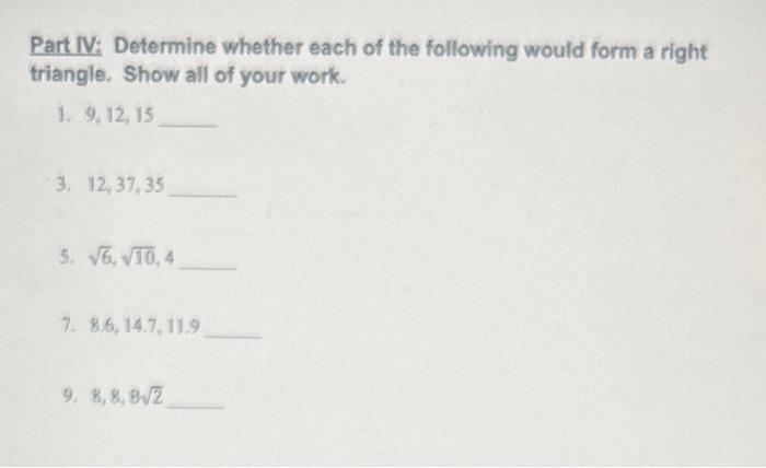 Solved Part IV: Determine whether each of the following | Chegg.com