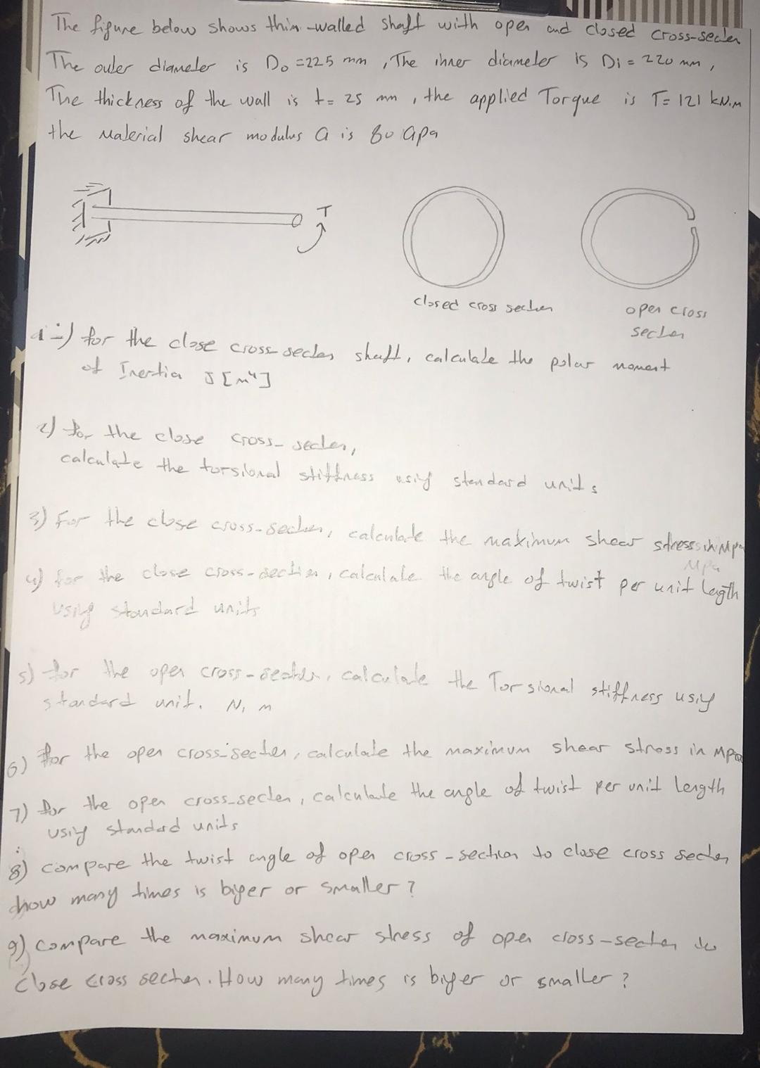 Solved The figure below shows thin-walled shaft with open | Chegg.com