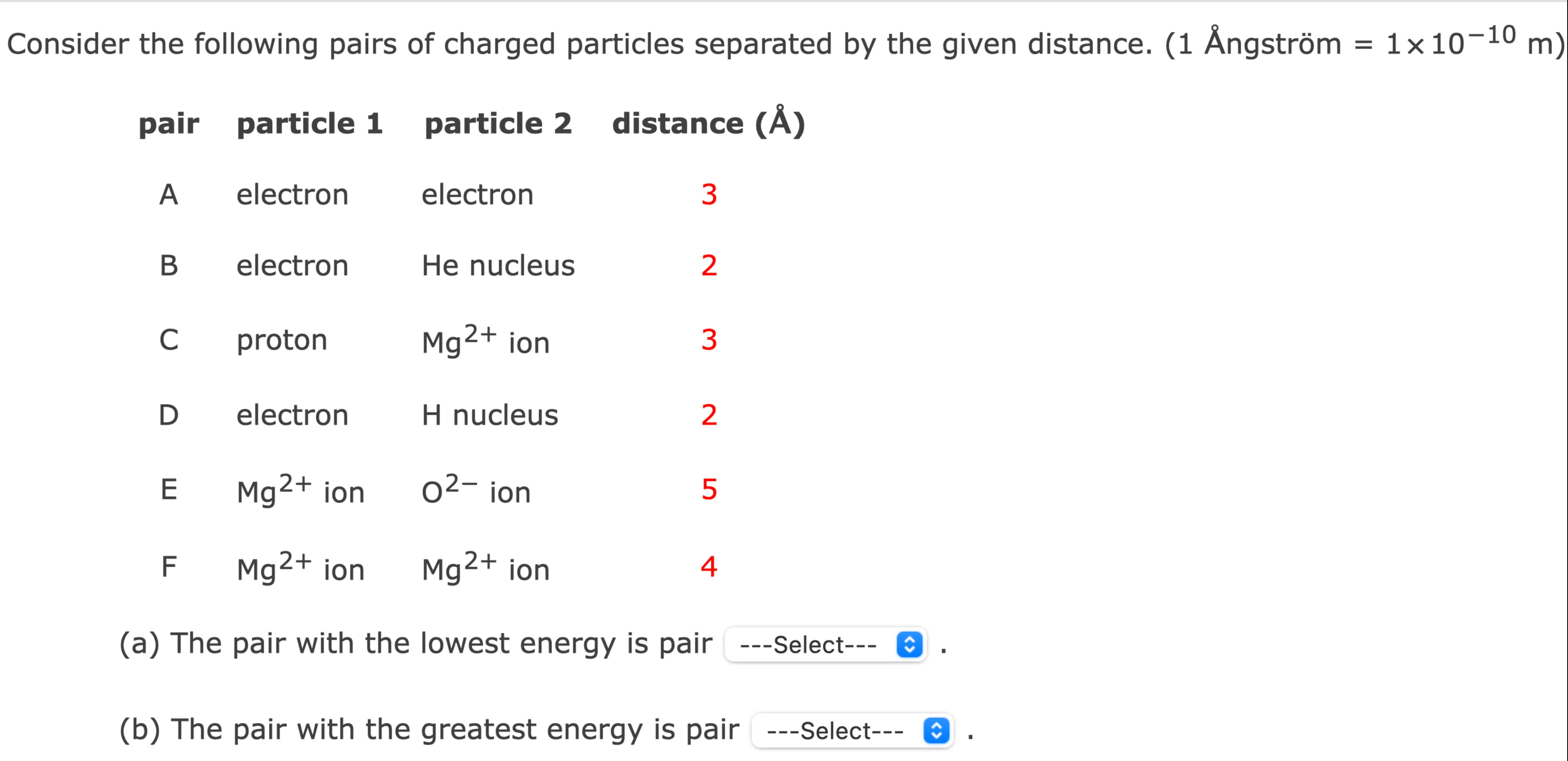 Solved Consider the following pairs of charged particles | Chegg.com