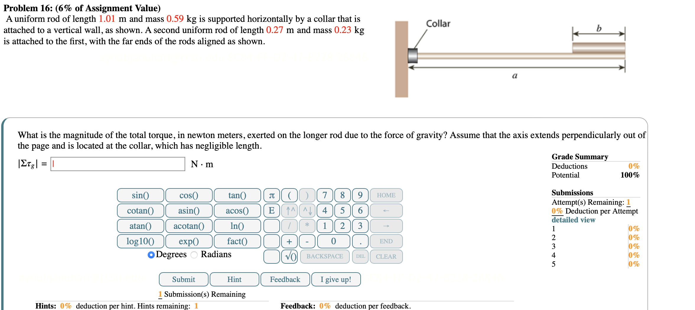 Solved Problem 16: (6\% ﻿of Assignment Value)A uniform rod | Chegg.com
