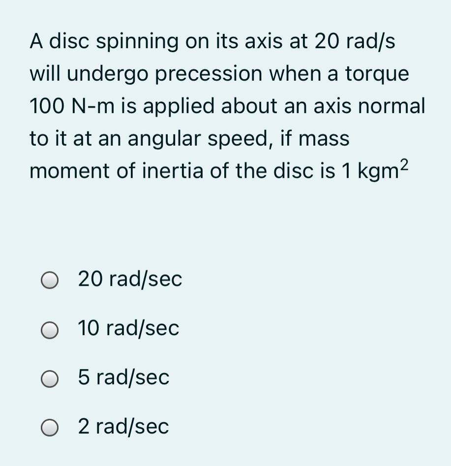 Solved A disc spinning on its axis at 20 rad/s will undergo | Chegg.com