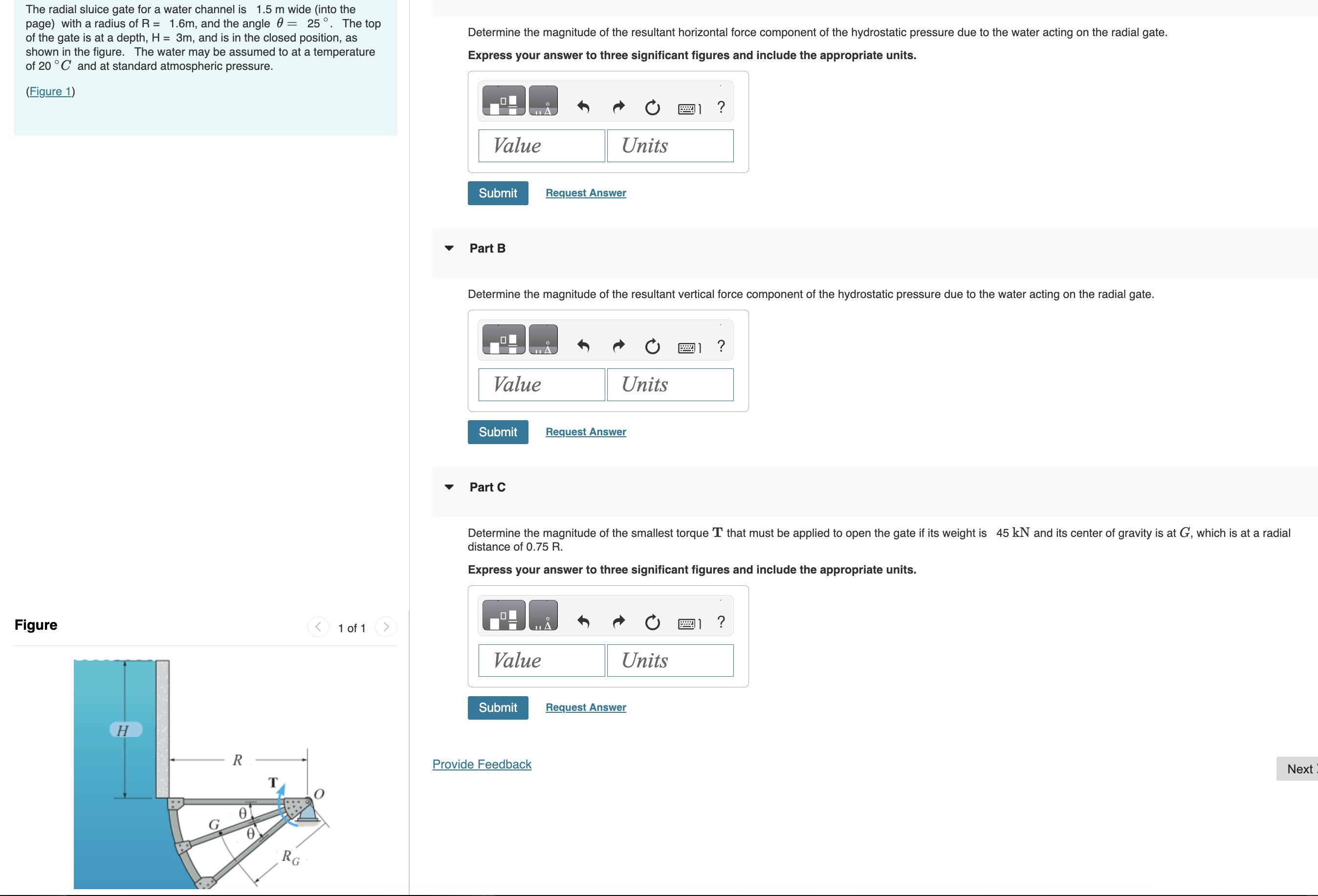 Solved The radial sluice gate for a water channel is 1.5 ﻿m | Chegg.com
