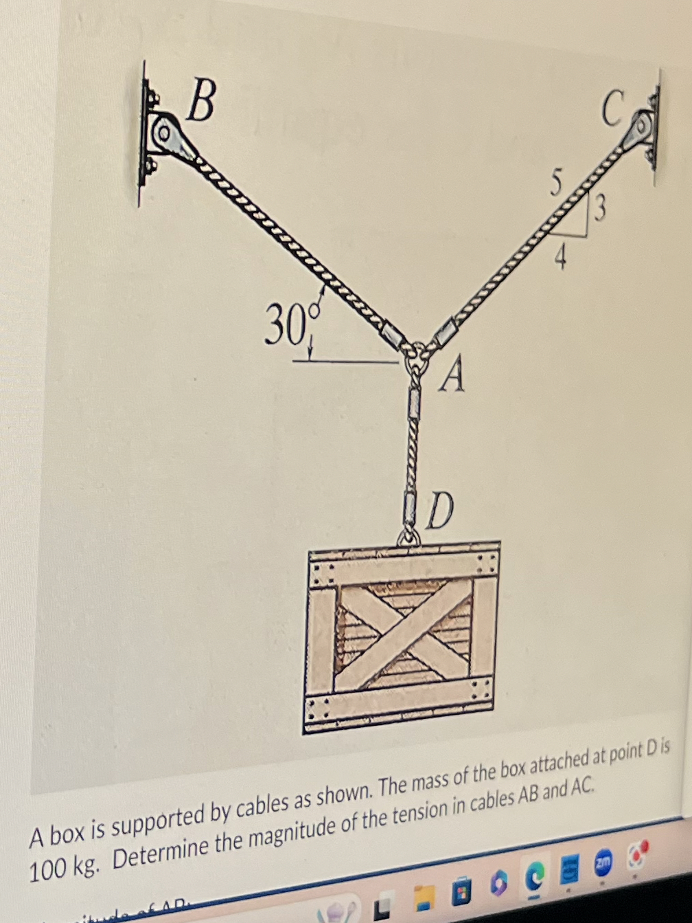 Solved A box is supported by cables as shown. The mass of | Chegg.com