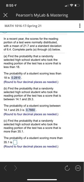 Solved 8:554 Х Pearson's MyLab & Mastering MATH | Chegg.com