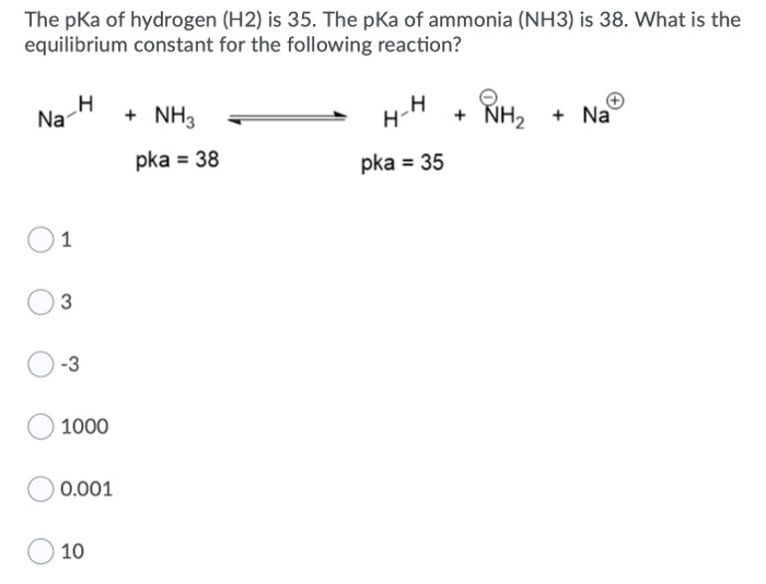 Solved The pka of hydrogen (H2) is 35. The pka of ammonia | Chegg.com