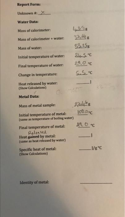 Solved Identity of metal: | Chegg.com