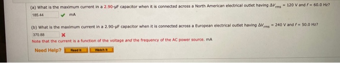 Solved (a) What is the maximum current in a 2.90-F capacitor | Chegg.com