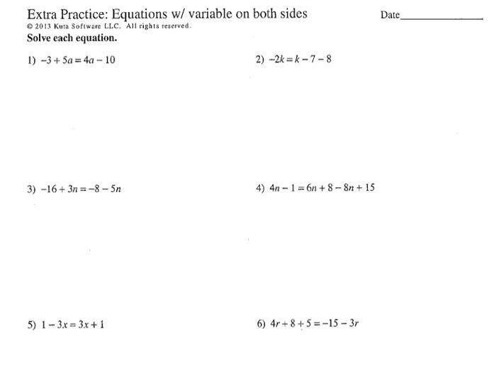 Solved 3) −16+3n=−8−5n 4) 4n−1=6n+8−8n+15 5) 1−3x=3x+1 6) | Chegg.com