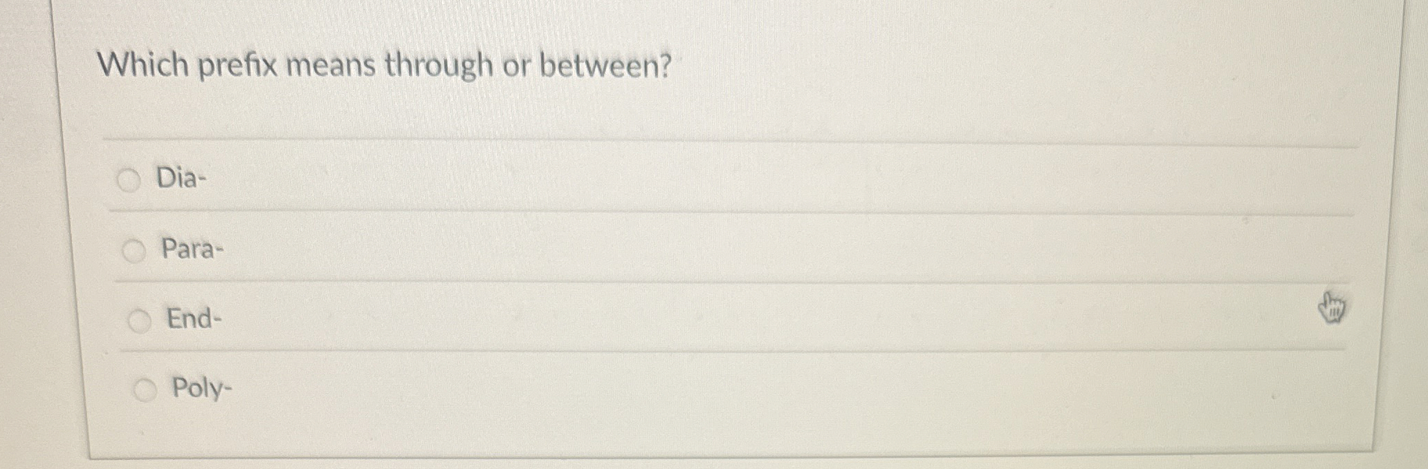 Solved Which prefix means through or | Chegg.com