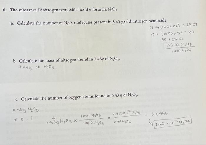 Solved 6. The substance Dinitrogen pentoxide has the formula | Chegg.com