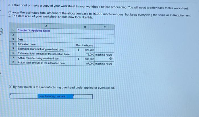 Solved Chapter 3: Applying Excel Data Allocation base | Chegg.com
