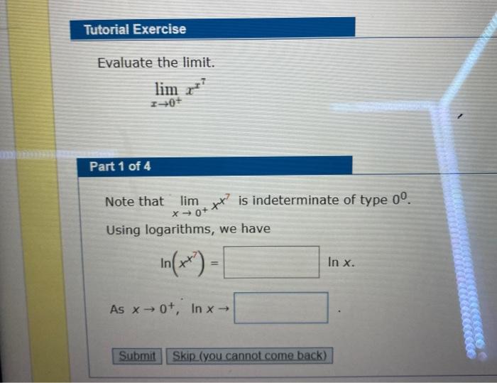 Solved Tutorial Exercise Evaluate the limit. lim 1+0+ Part 1 | Chegg.com