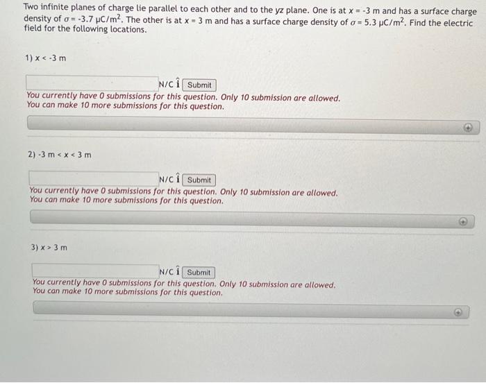 Solved Two infinite planes of charge lie parallel to each | Chegg.com