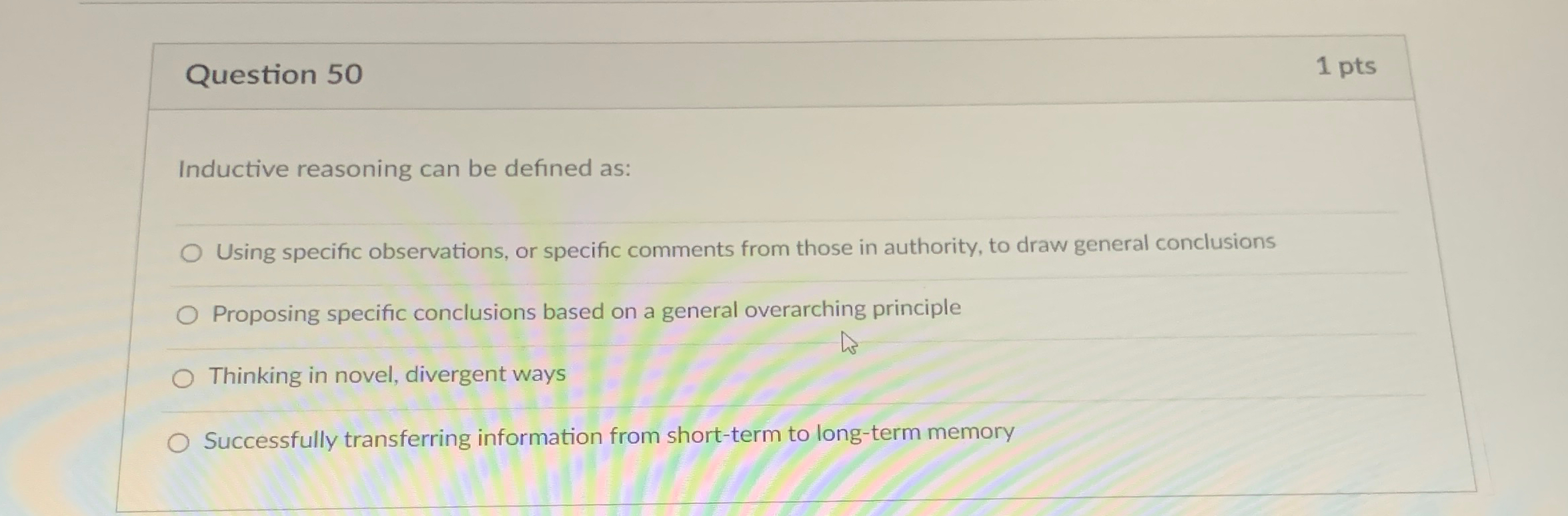 Solved Question 501 ﻿ptsInductive reasoning can be defined | Chegg.com