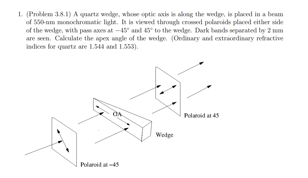 Solved (Problem 3.8.1) ﻿A quartz wedge, whose optic axis is | Chegg.com