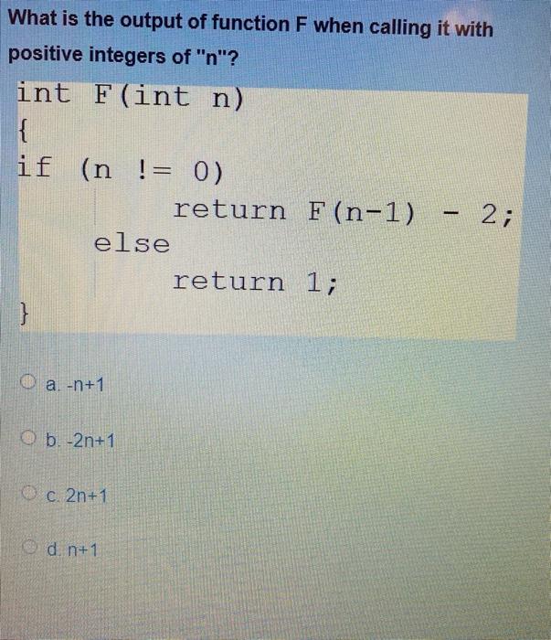 Solved What is the output of function F when calling it with | Chegg.com