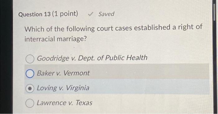 Solved Which of the following court cases established a | Chegg.com