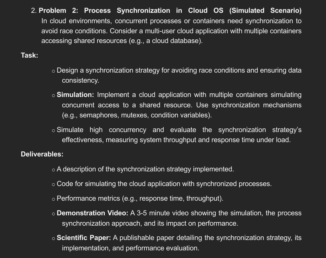Solved Problem 2: Process Synchronization in Cloud OS | Chegg.com