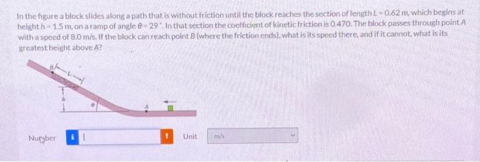 Solved In the figure a block slides along a path that is | Chegg.com