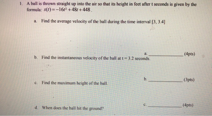 Solved 1. A ball is thrown straight up into the air so that | Chegg.com