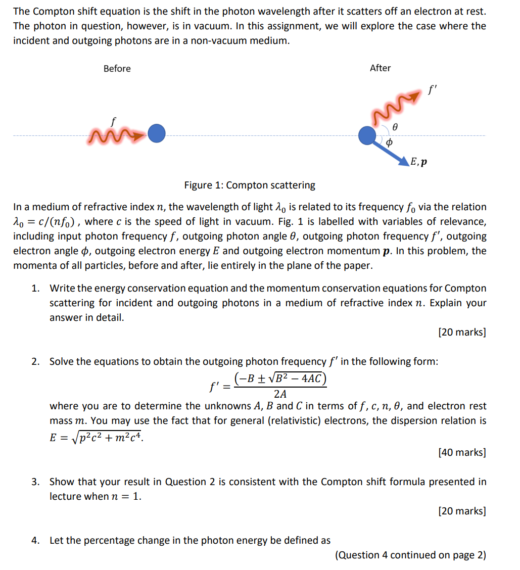 Solved The Compton shift equation is the shift in the photon | Chegg.com