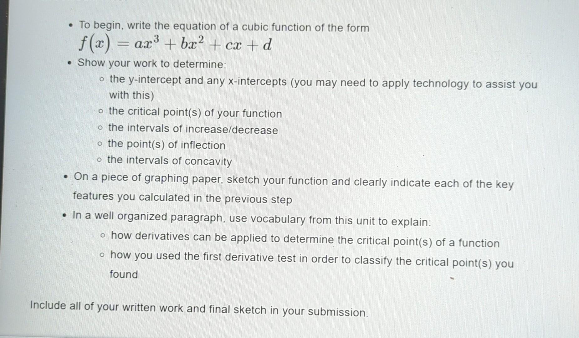 Solved - To begin, write the equation of a cubic function of | Chegg.com