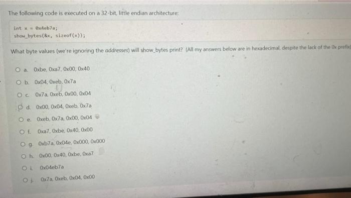 Solved The following code is executed on a 32-bit, little | Chegg.com