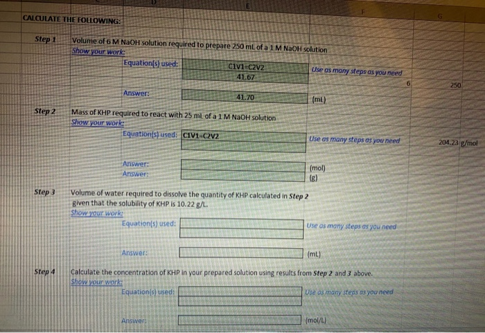 Solved CALCULATE THE FOLLOWING: Step 1 Volume of 6 M NaOH | Chegg.com