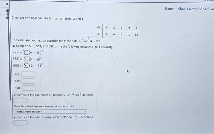 Solved Hint(s) Check My Work (io remait Given are five | Chegg.com