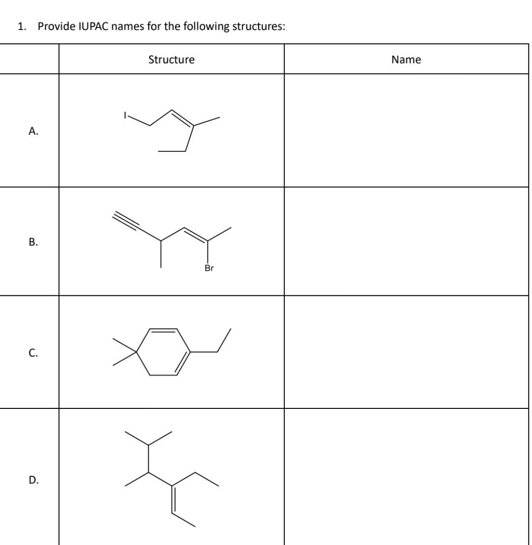 Solved 1. Provide IUPAC names for the following structures: | Chegg.com