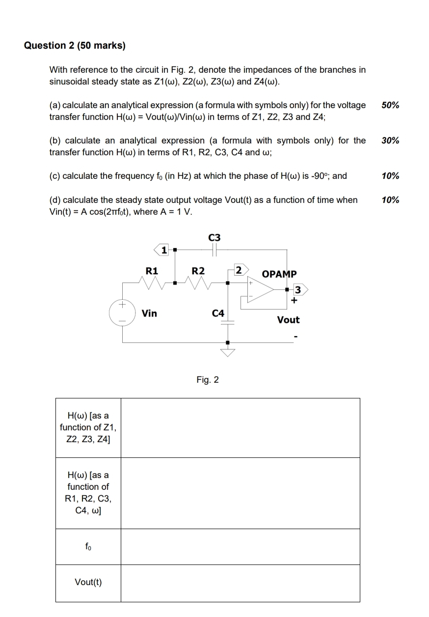 Solved Question 2 (50 ﻿marks)With reference to the circuit | Chegg.com
