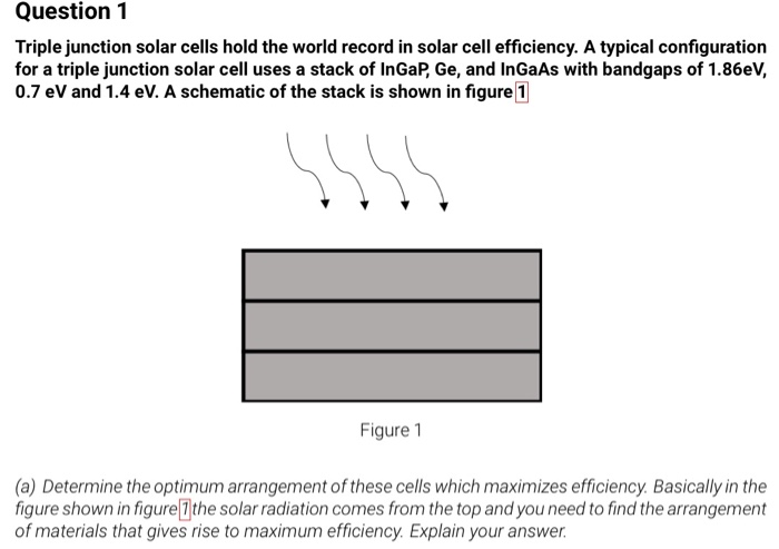 Solved Question 1 Triple junction solar cells hold the world | Chegg.com
