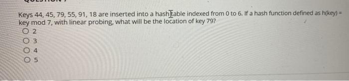 Solved Keys 44, 45, 79, 55, 91, 18 are inserted into a hash | Chegg.com