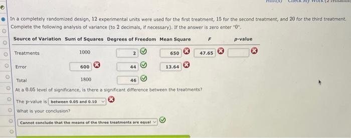 Solved In a completely randomized design, 12 experimental | Chegg.com