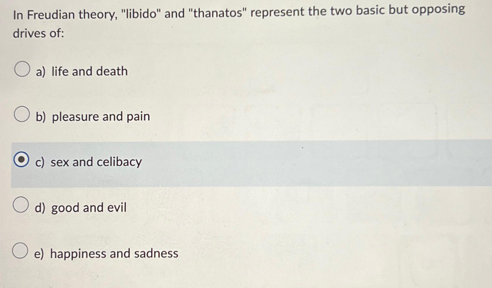 Solved In Freudian theory, "libido" and "thanatos" represent | Chegg.com