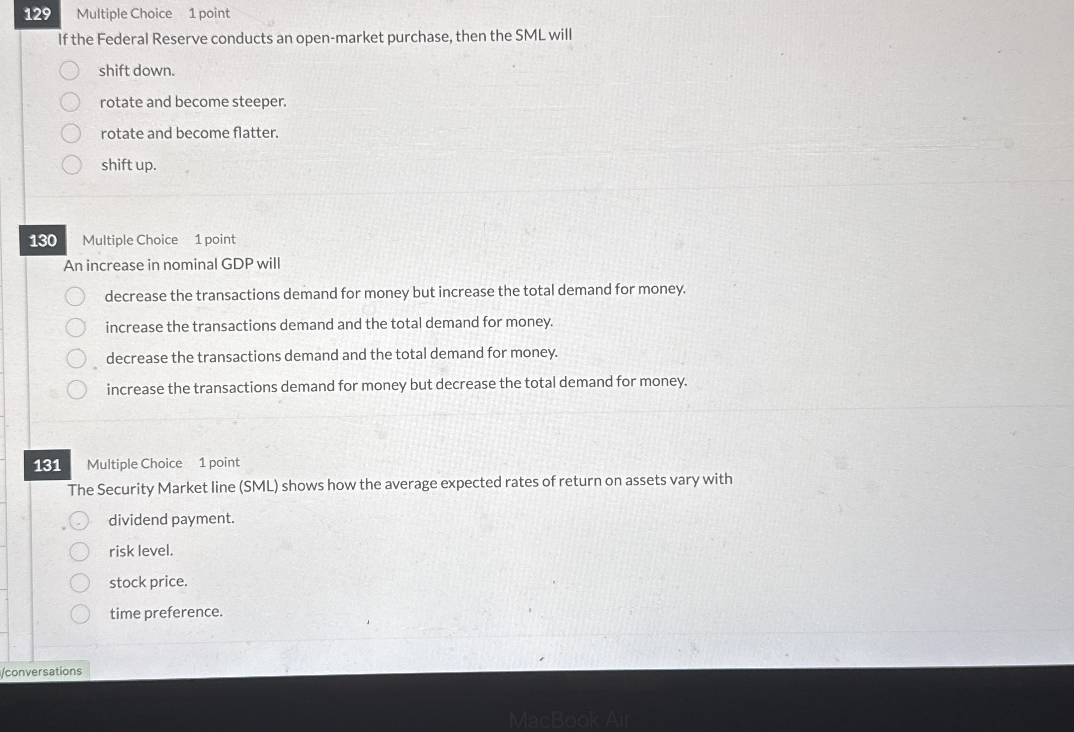 Solved 129Multiple Choice 1 ﻿pointIf the Federal Reserve | Chegg.com