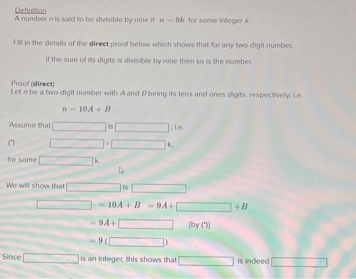 Solved Definition A number n is said to be divisible by nine | Chegg.com