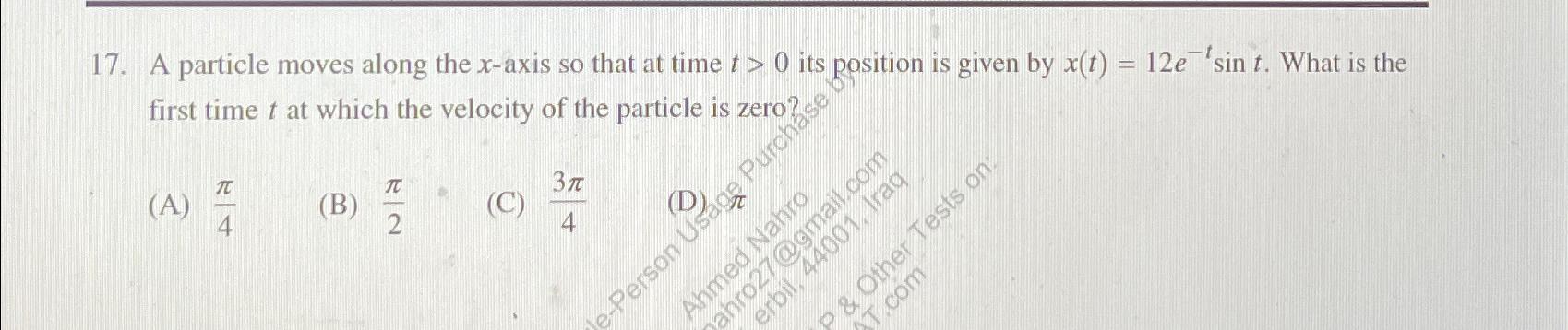 Solved A particle moves along the x-axis so that at time t>0 | Chegg.com