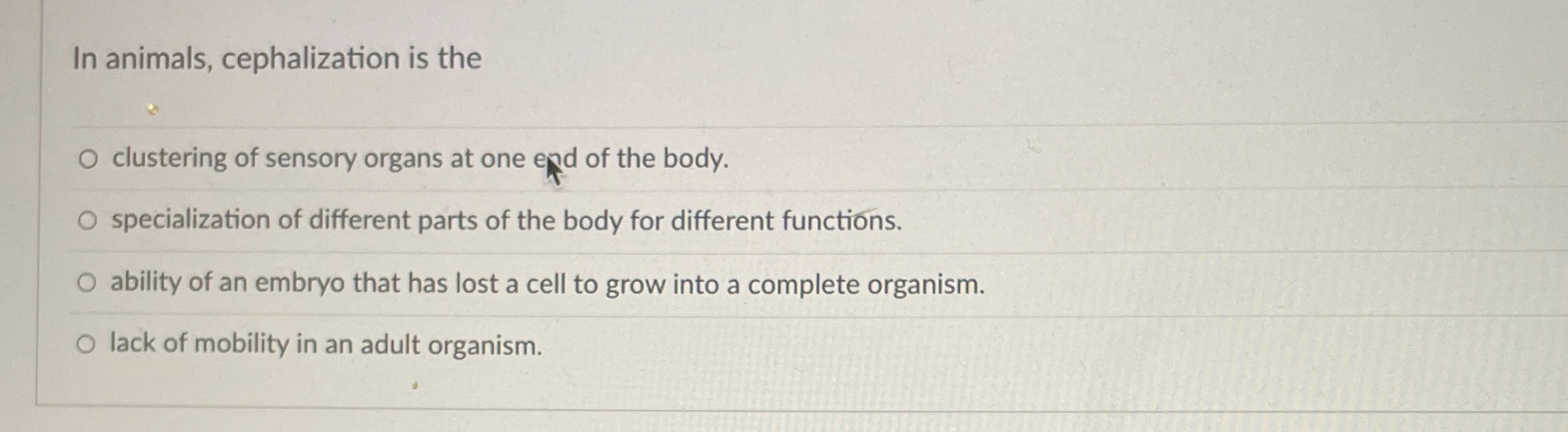 Solved In animals, cephalization is theclustering of sensory | Chegg.com
