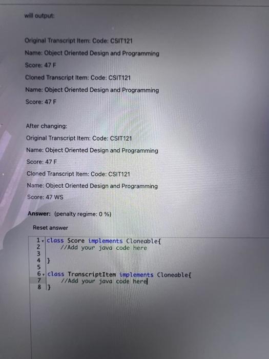 Solved Implement the classes Transcriptitem and Score | Chegg.com