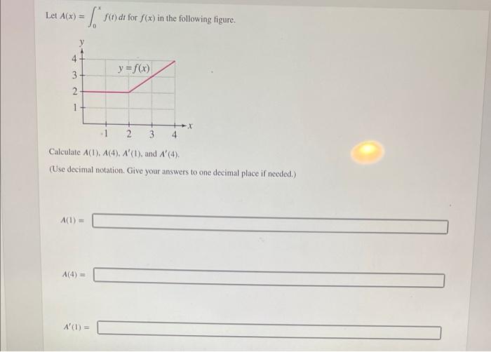 Solved Let A(x)=∫0xf(t)dt for f(x) in the following figure. | Chegg.com