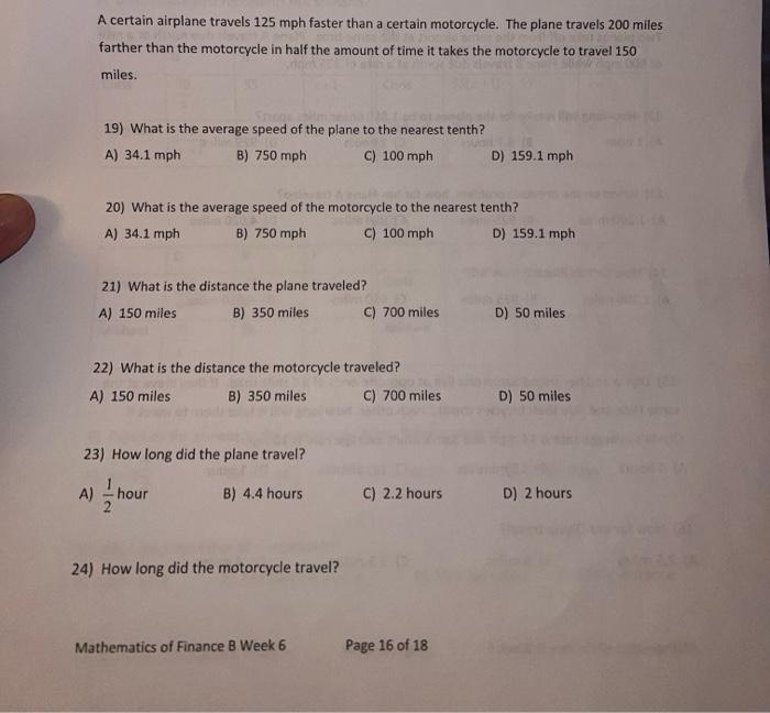 Solved A certain airplane travels 125mph faster than a | Chegg.com