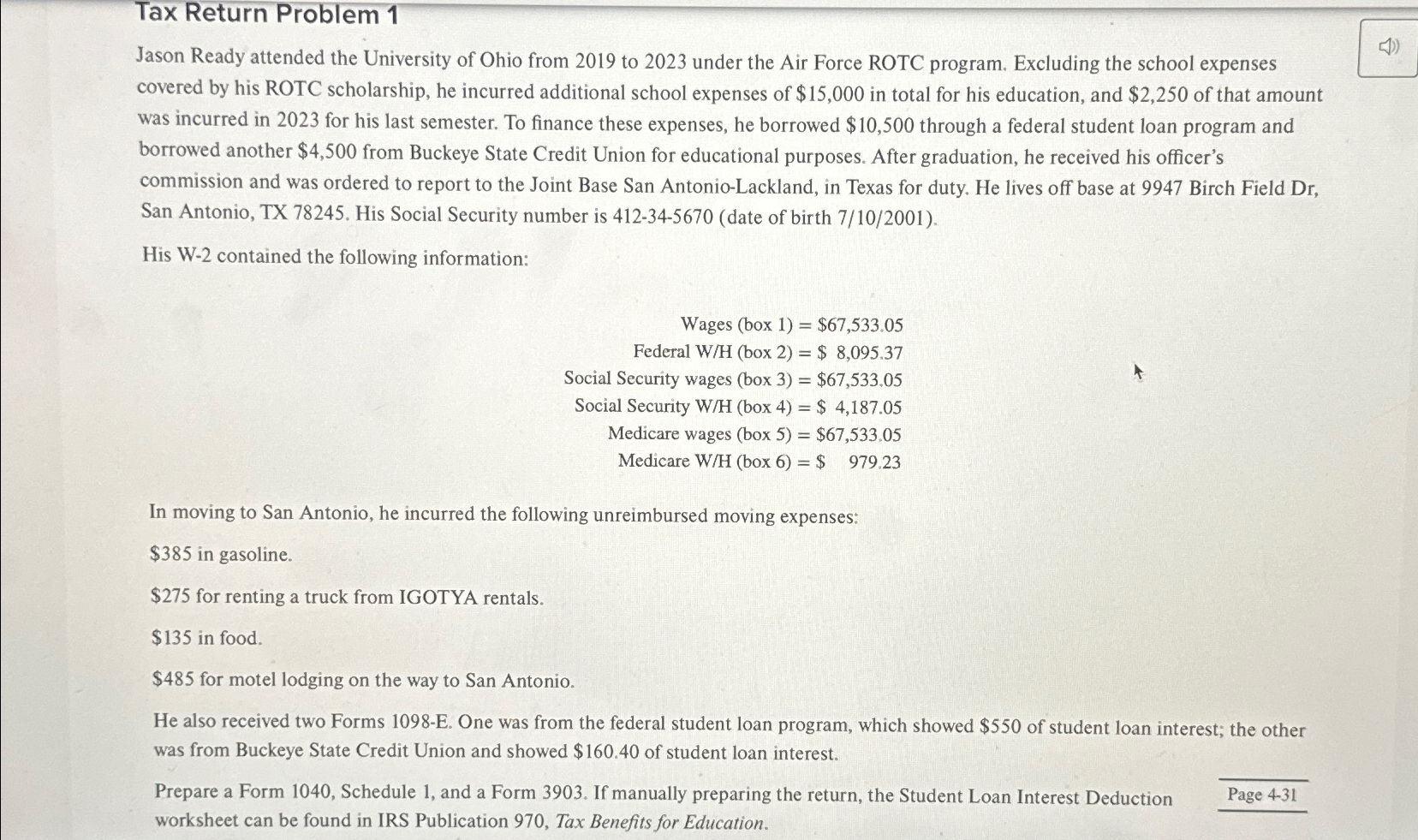 Solved Tax Return Problem 1Jason Ready attended the | Chegg.com