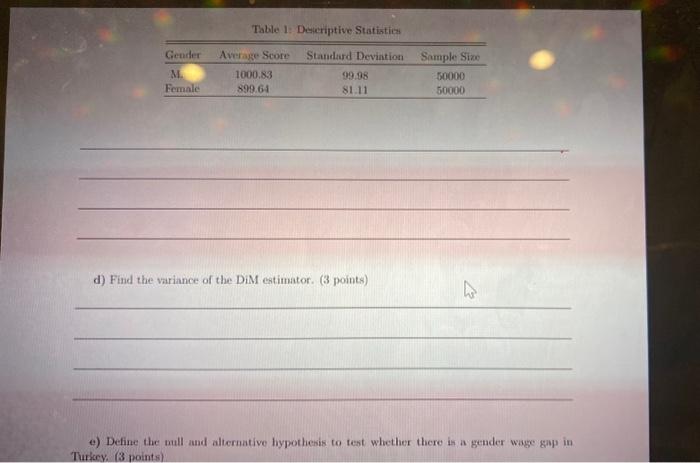 Solved Table 1: Descriptive Statiatici d) Find the variance | Chegg.com