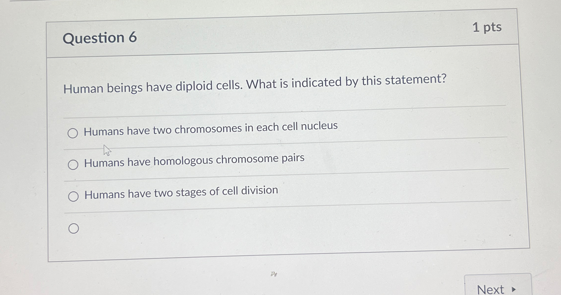 Solved Question 61 ﻿ptsHuman beings have diploid cells. What | Chegg.com