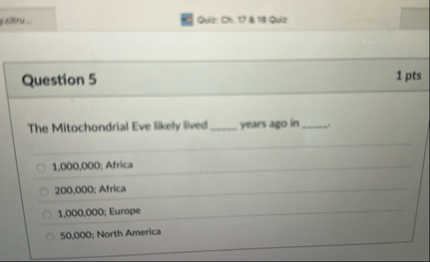 Solved Question 51 ﻿ptsThe Mitochondrial Eve likely lived q, | Chegg.com
