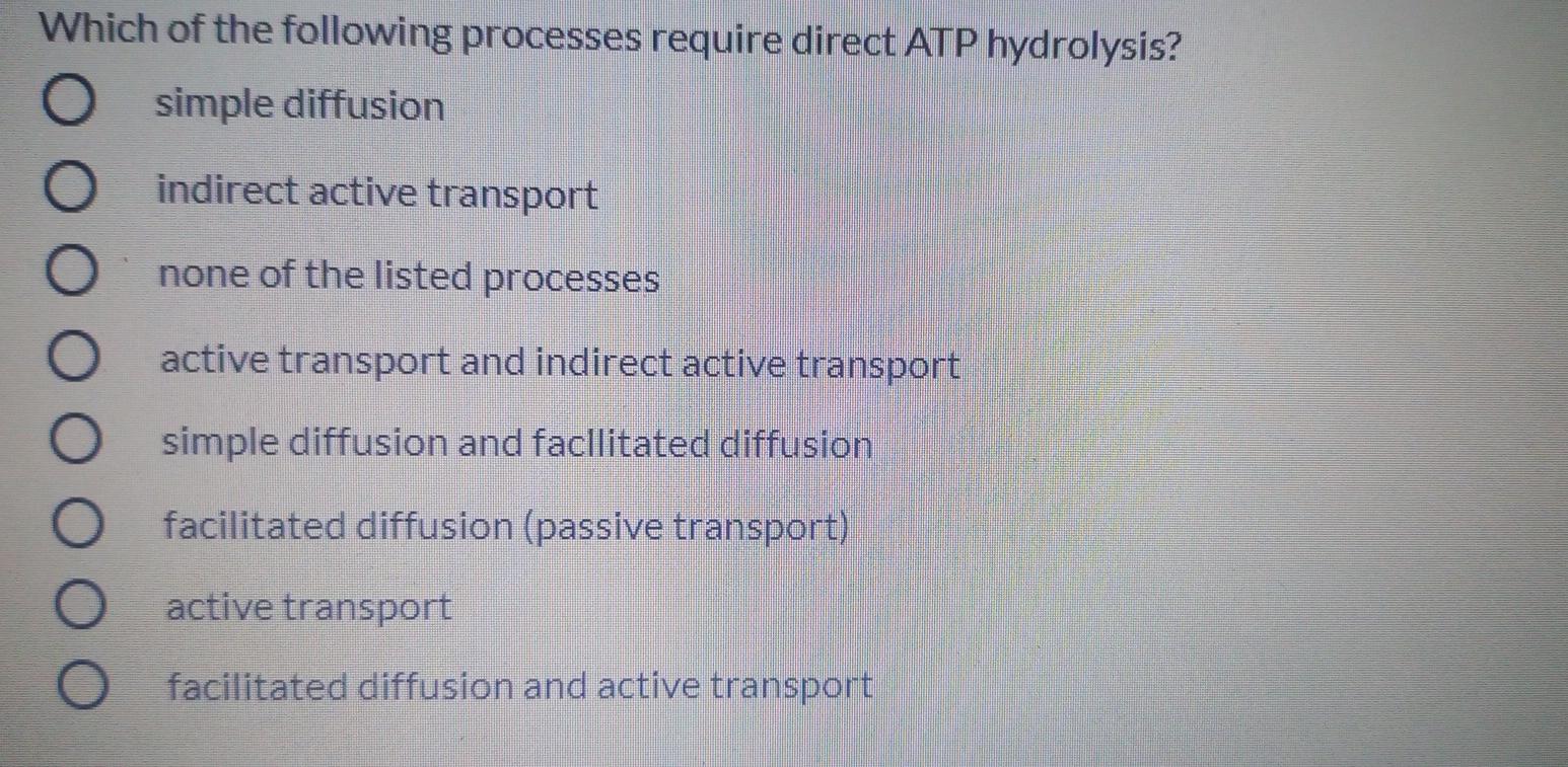 Solved Which of the following processes require direct ATP | Chegg.com