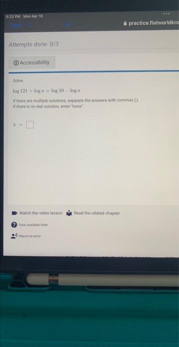 Solved log121+logx=log10−logx If there are multiple | Chegg.com