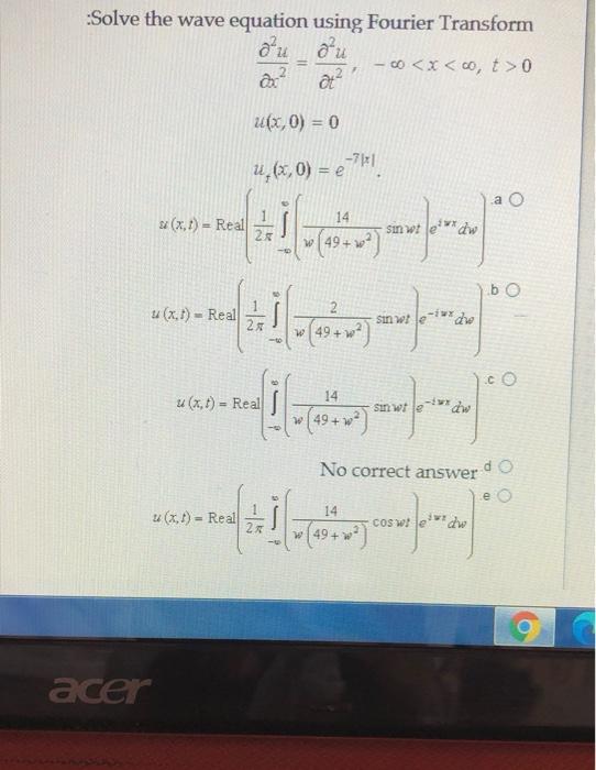 Solved Solve the wave equation using Fourier Transform du du | Chegg.com