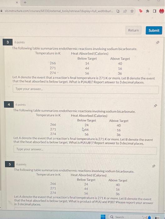 Solved 6 points The following table summarizes endothermic | Chegg.com